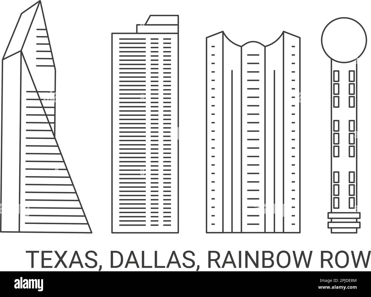 United States, Texas, Dallas, Rainbow Row, travel landmark vector ...