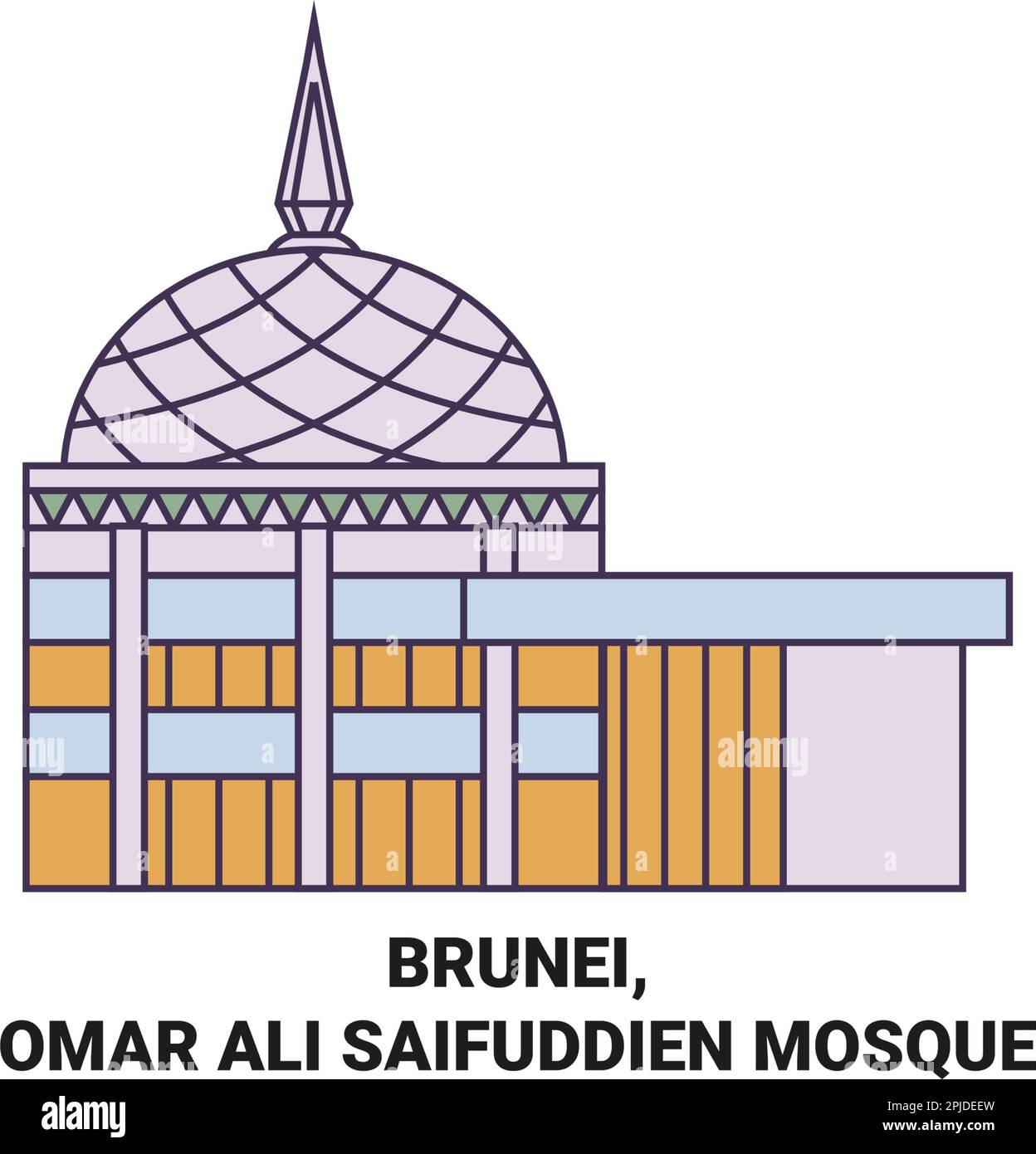 Brunei, Omar Ali Saifuddien Mosque travel landmark vector illustration ...
