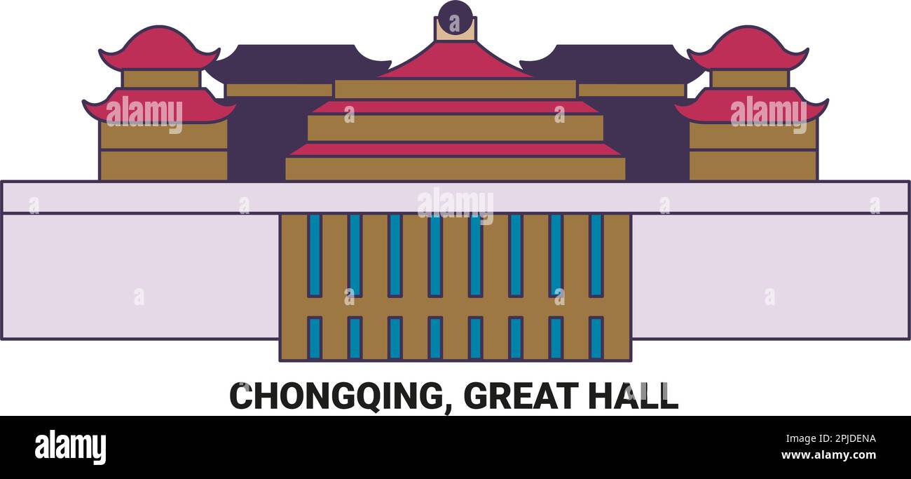 China, Chongqing, Great Hall, travel landmark vector illustration Stock ...