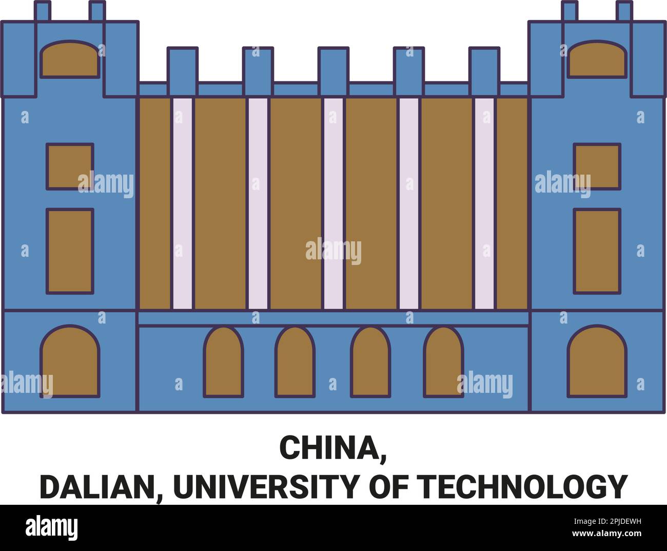 China, Dalian, University Of Technology travel landmark vector ...