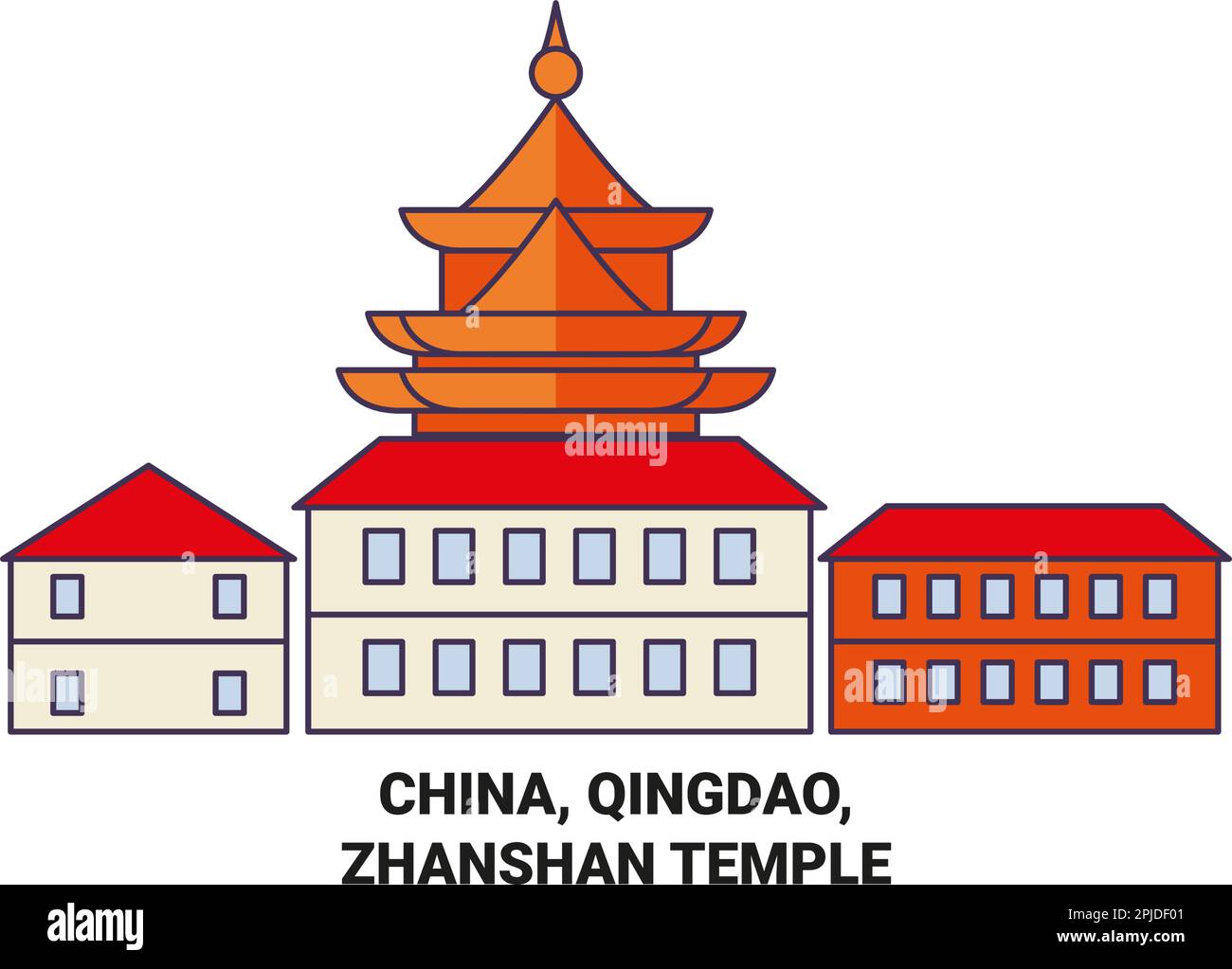 China, Qingdao, Zhanshan Temple travel landmark vector illustration ...