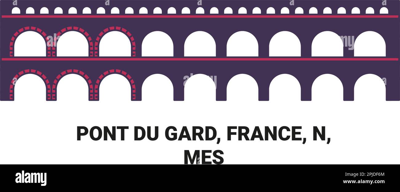 France, Pont Du Gard travel landmark vector illustration Stock Vector ...