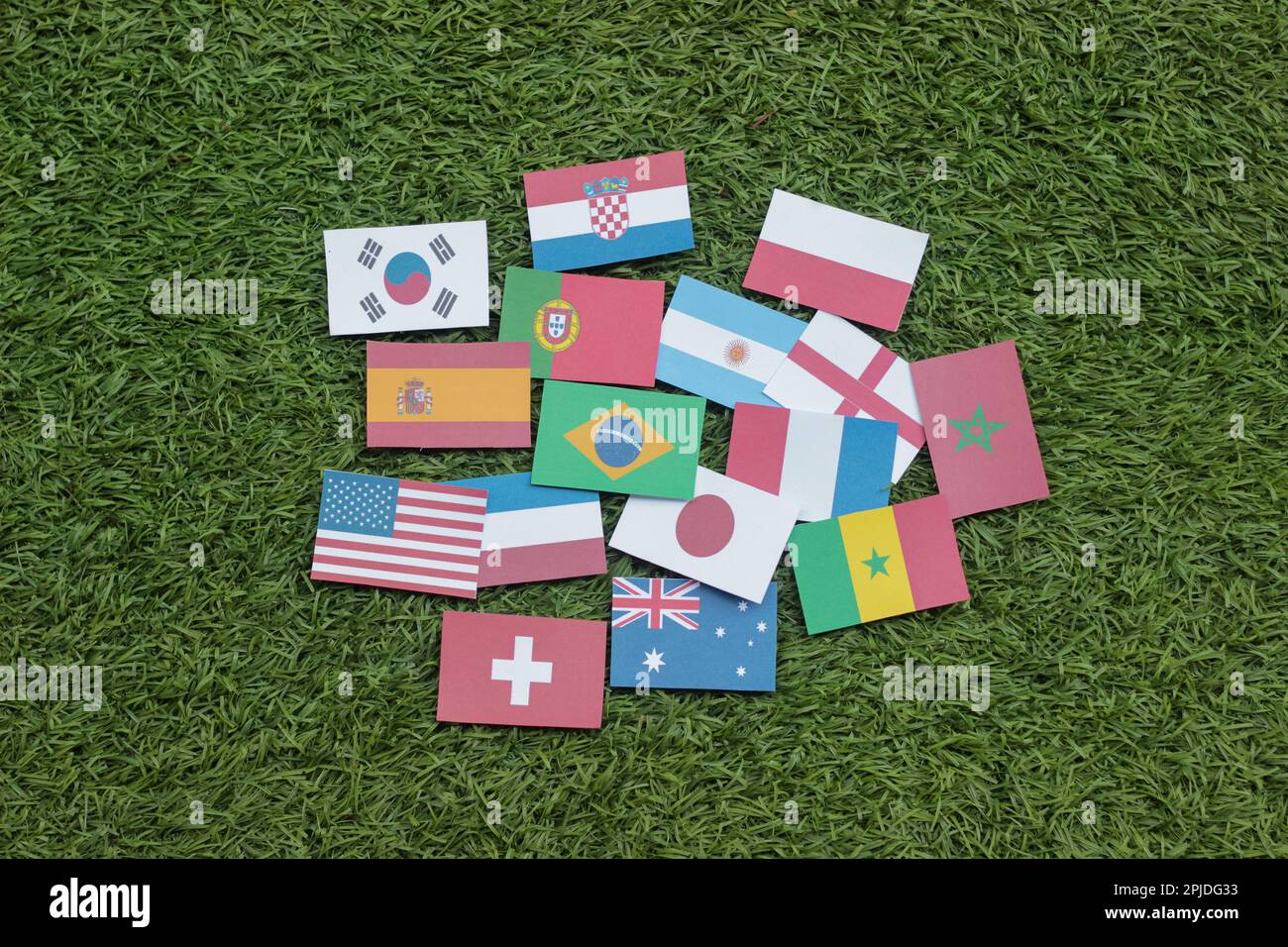 Leather soccer ball with international team flags of the participating ...