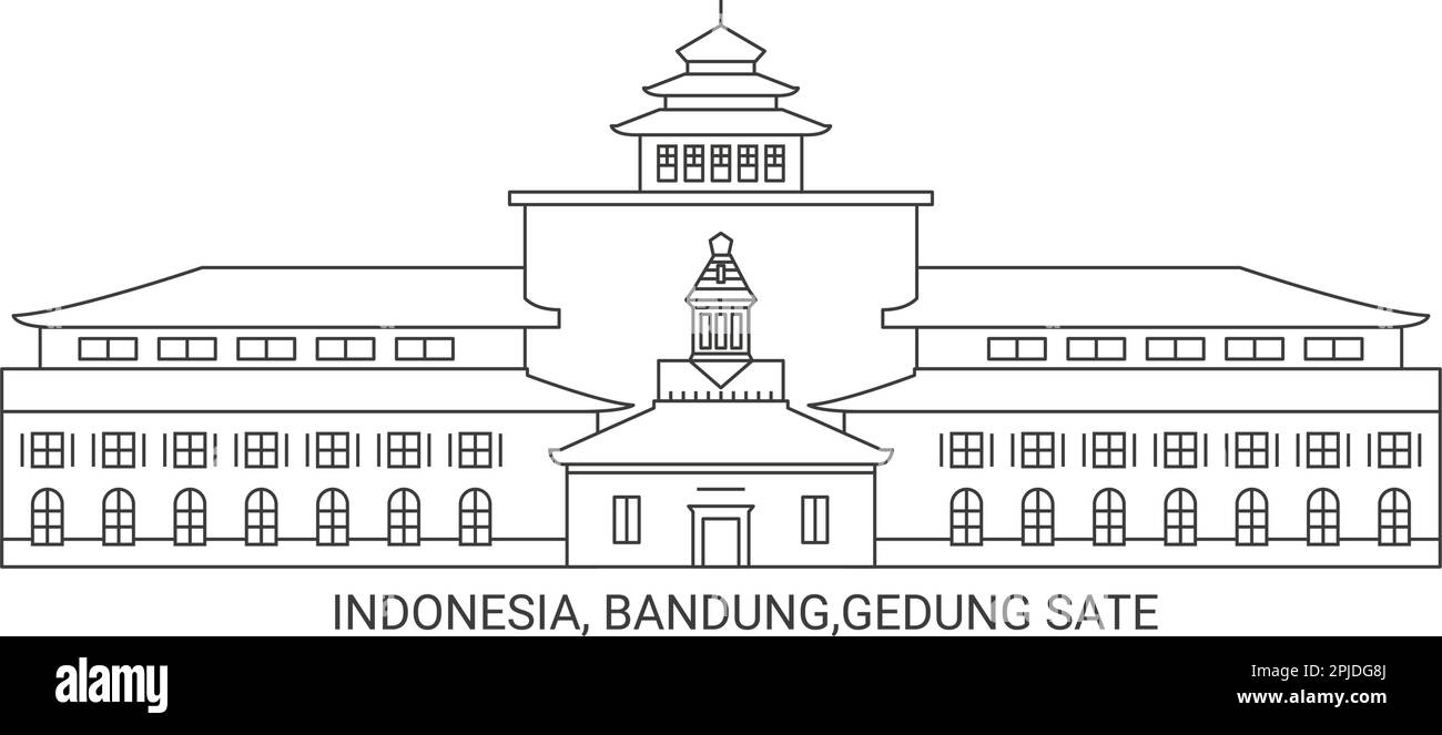 Indonesia, Bandung,Gedung Sate, travel landmark vector illustration ...