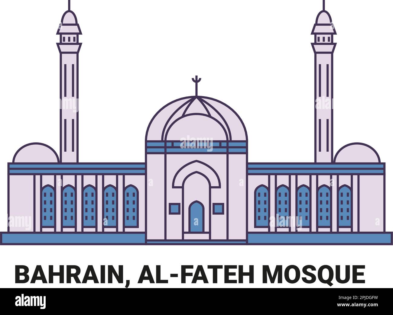 Bahrain, Alfateh Mosque, travel landmark vector illustration Stock ...