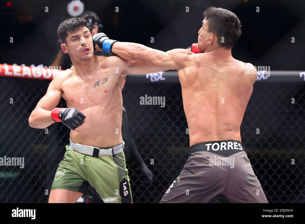 Las Vegas, NV, USA. 1st Apr, 2023. Featherweight (L) Alejandro Flores and (R) Daniel Torres ...