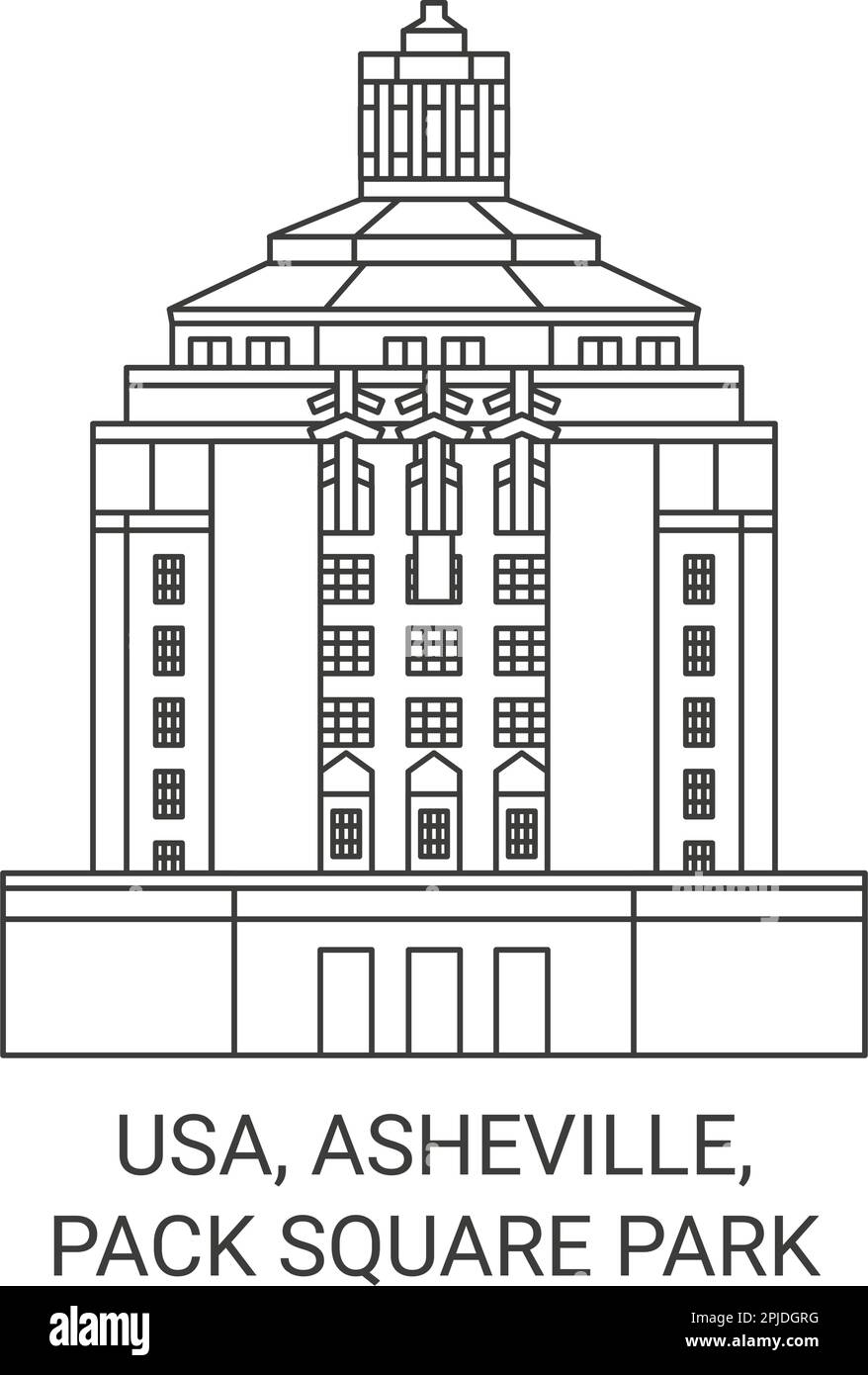 Usa, Asheville, Pack Square Park travel landmark vector illustration ...