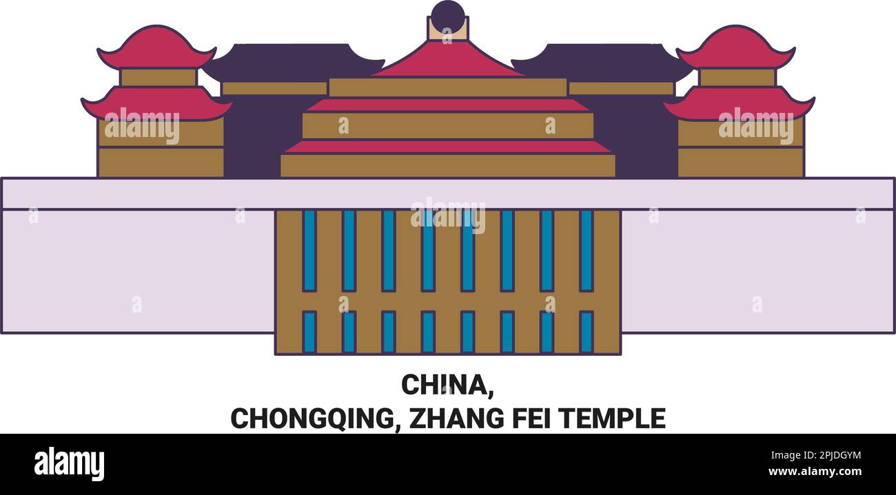 China, Chongqing, Zhang Fei Temple travel landmark vector illustration ...