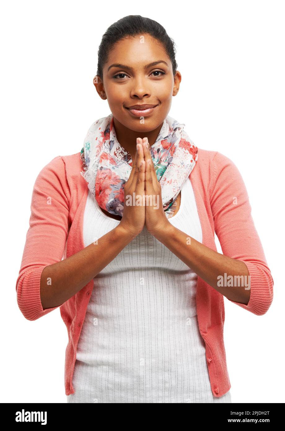 Meditation makes her happy. Portrait of a young woman meditating Stock ...