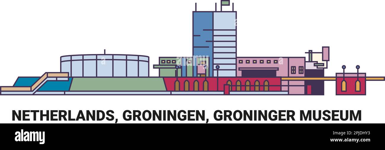 Netherlands, Groningen, Groninger Museum, travel landmark vector ...