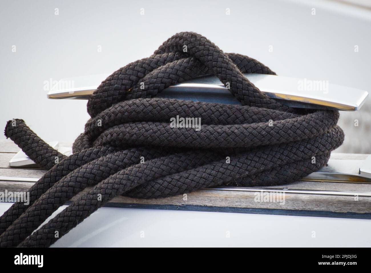 Black rope as part and detail of yacht. Tavel, transportation Stock ...