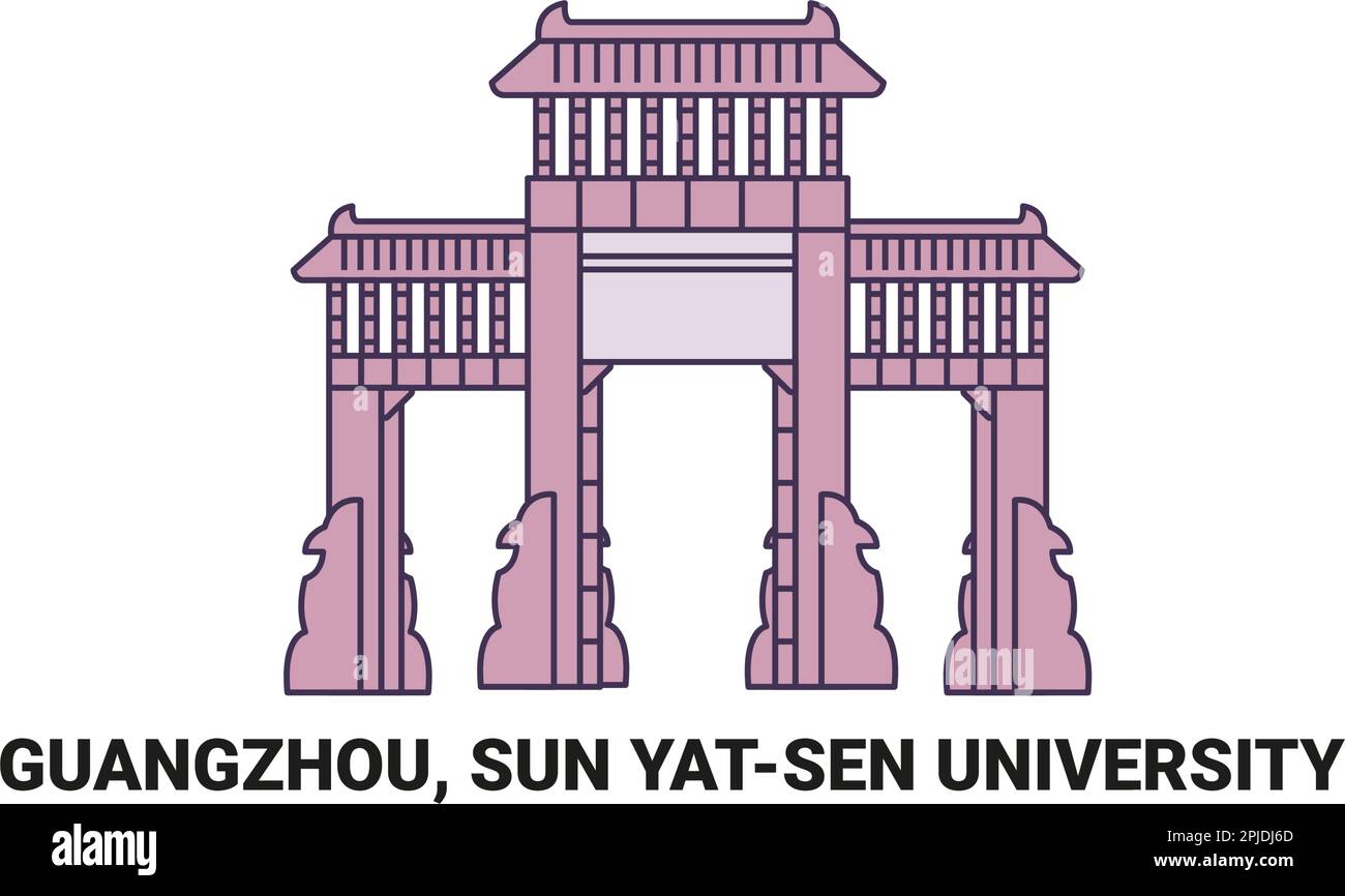 China, Guangzhou, Sun Yatsen University, travel landmark vector ...