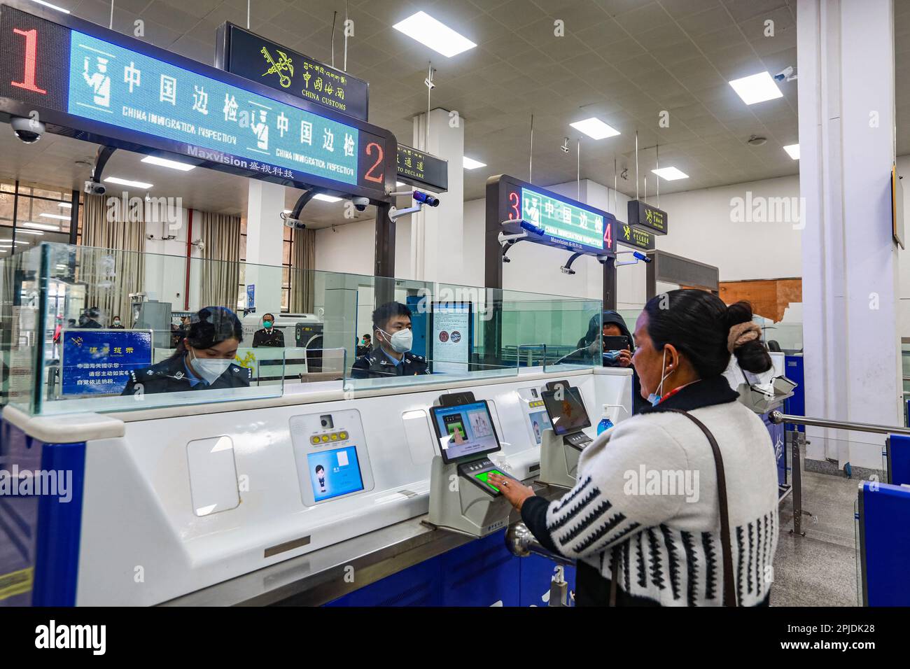 Lhasa. 1st Apr, 2023. A passenger has passenger clearance processed at ...