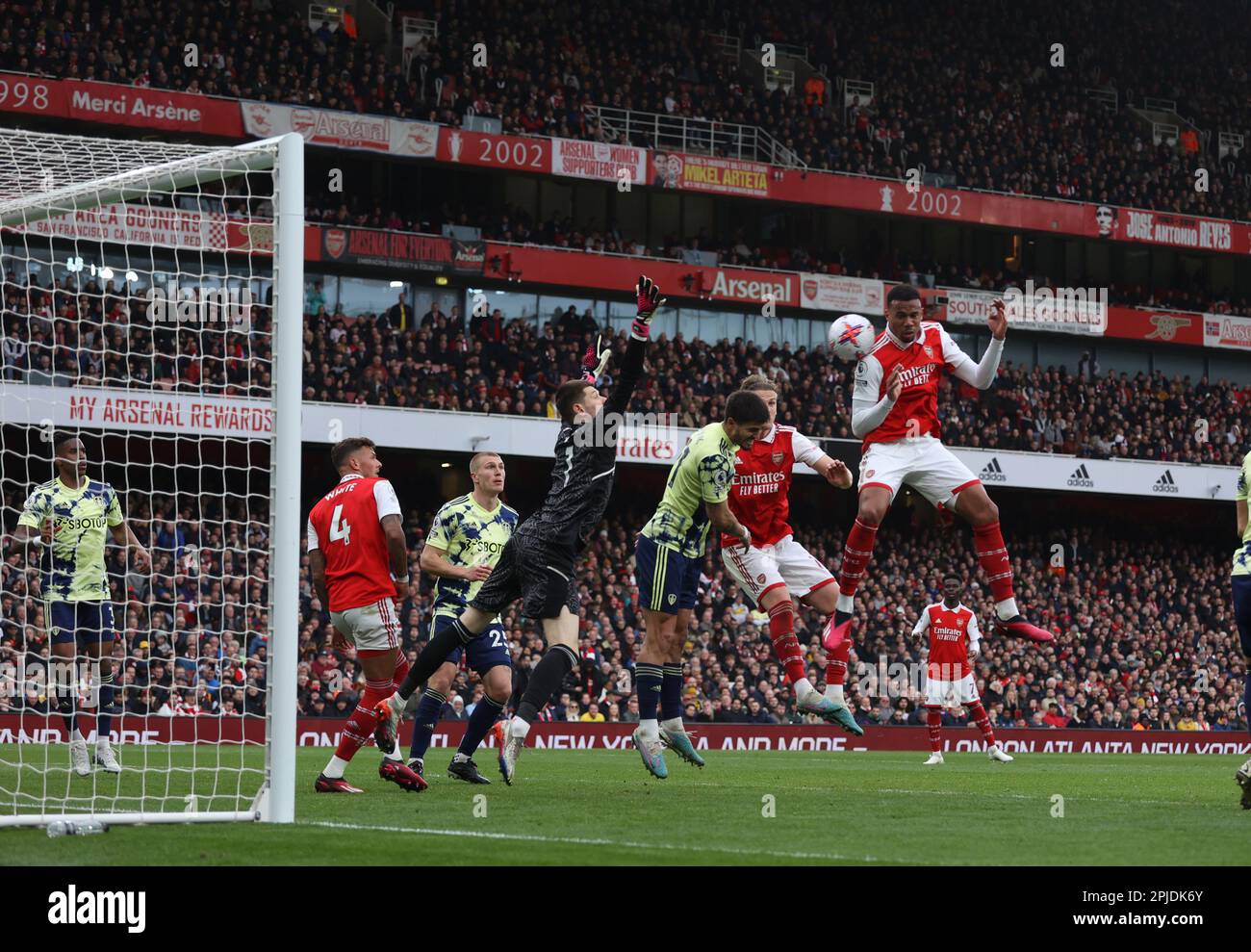 London, UK. 01st Apr, 2023. Gabriel Magalhaes (A) rises to head the ...