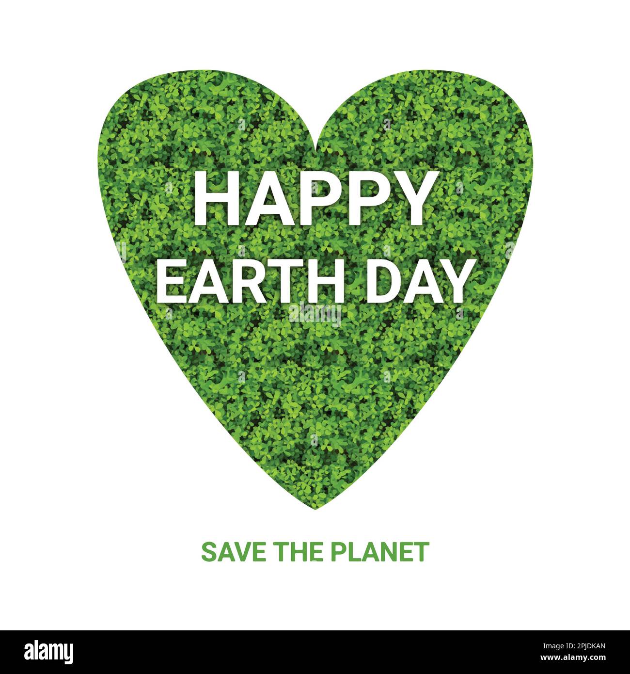 Happy Earth day card with green heart and Save the Planet text. Vector ...