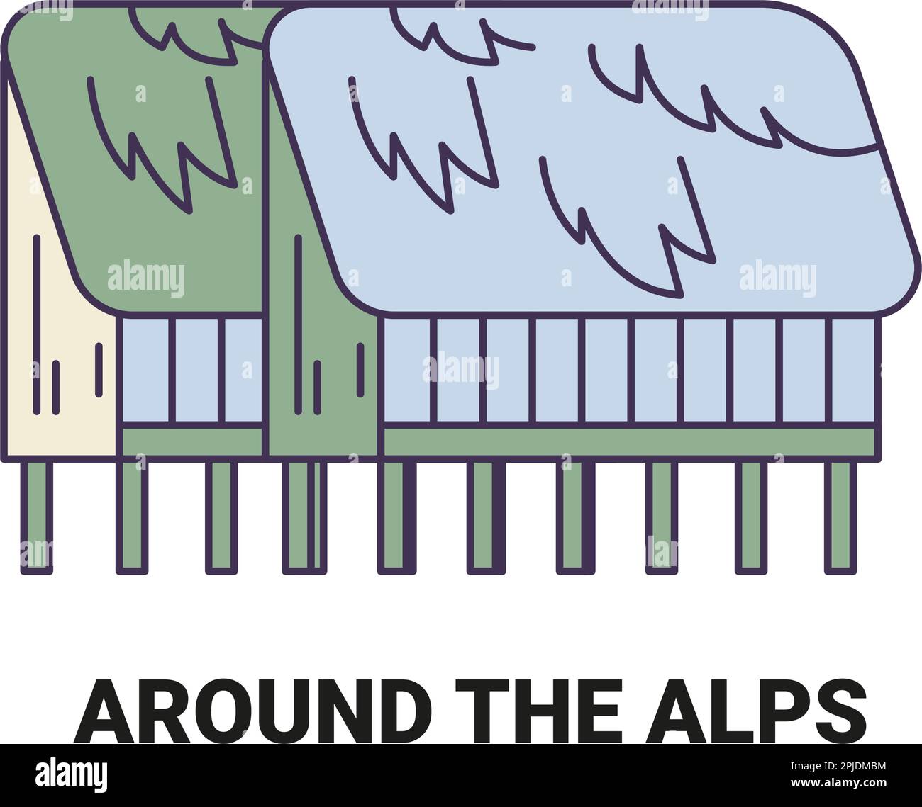 Italy, Alps, Wooden Buildings travel landmark vector illustration Stock ...