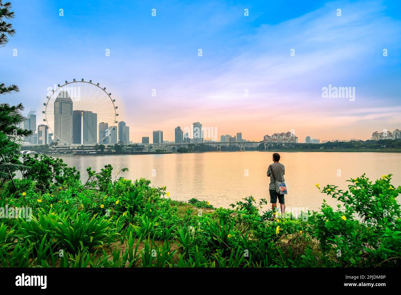 Beautiful skyline of Marina Bay, Benjamin Sheares Bridge and Singapore ...