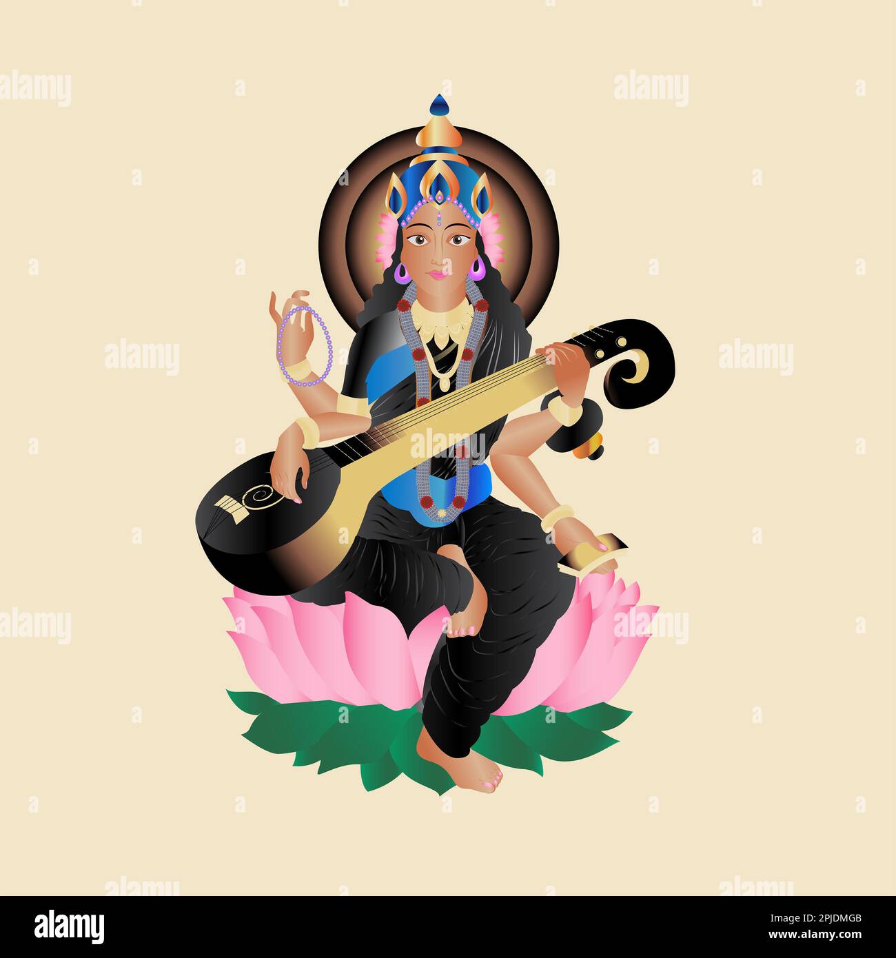 Indian Goddess Saraswati Devi's illustration art Stock Photo - Alamy