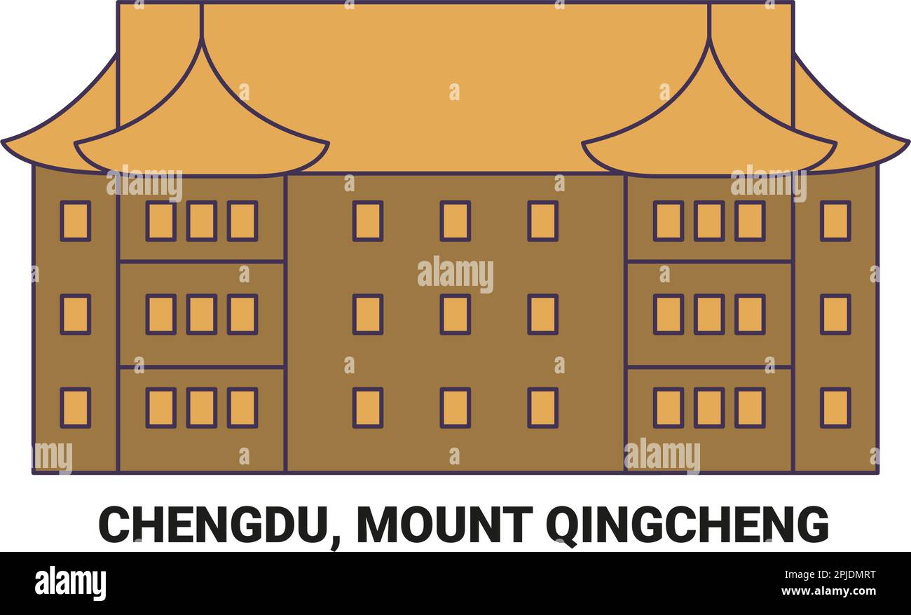 China, Chengdu, Mount Qingcheng, travel landmark vector illustration ...