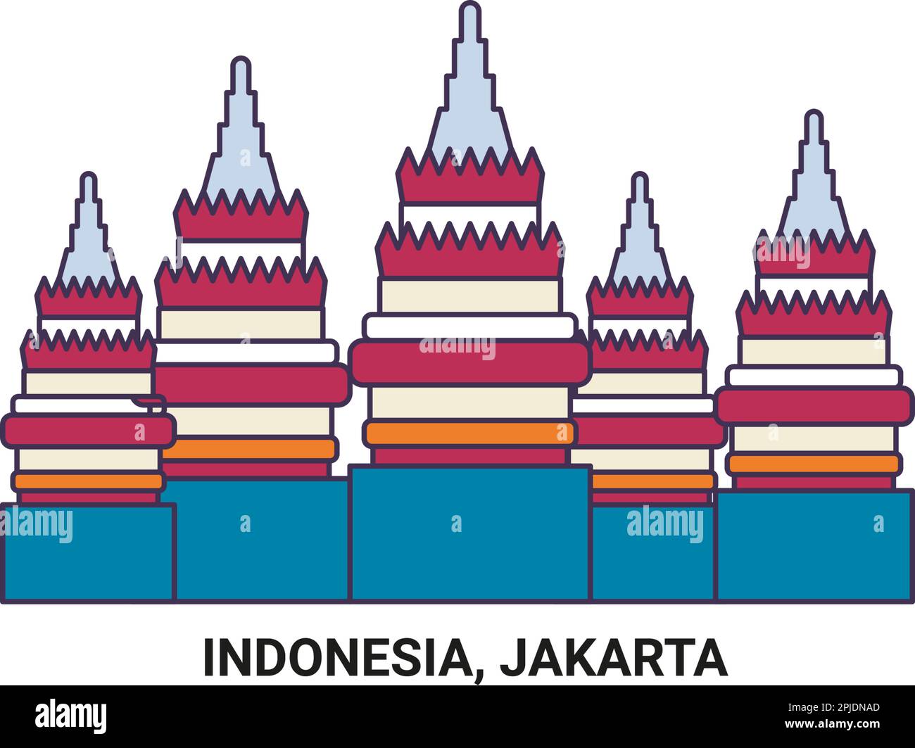 Indonesia, Jakarta travel landmark vector illustration Stock Vector ...