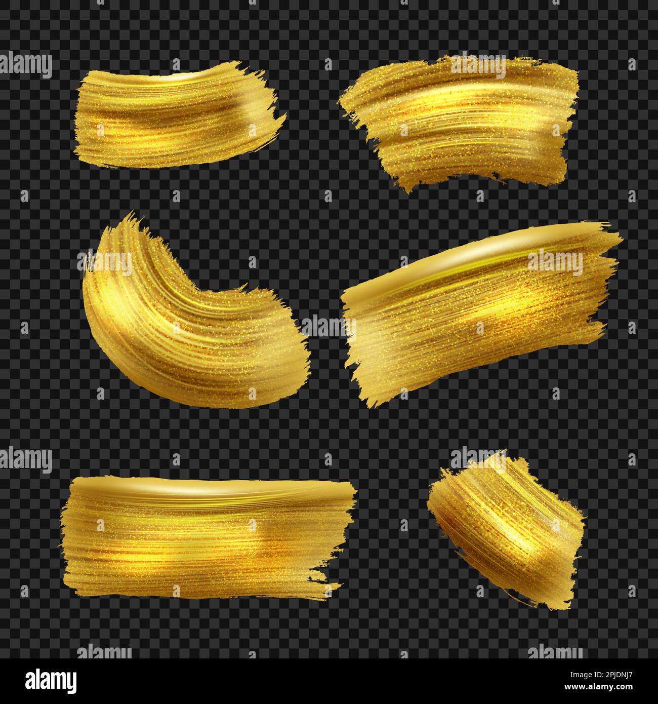 Gold paint brush stroke. Glittering smears. Christmas luxury golden elements set. Abstract color ...