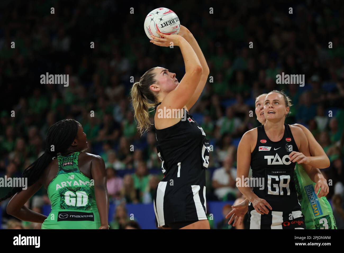 Sophie Garbin of the Magpies in action during the Super Netball Round 3 ...