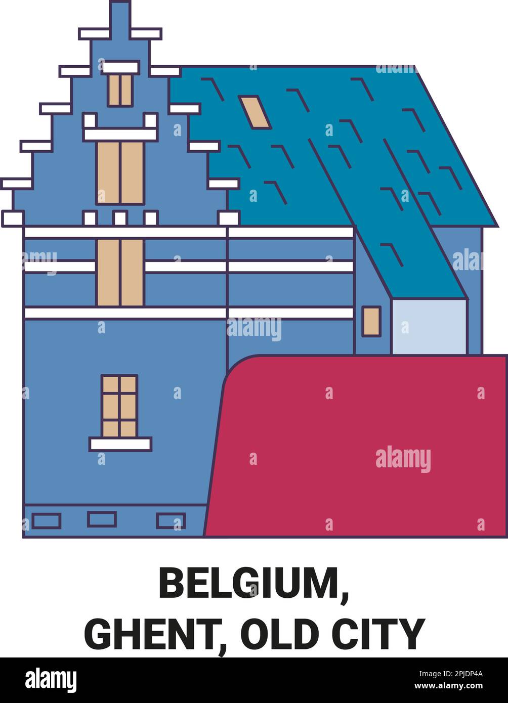 Belgium, Ghent, Old City travel landmark vector illustration Stock ...
