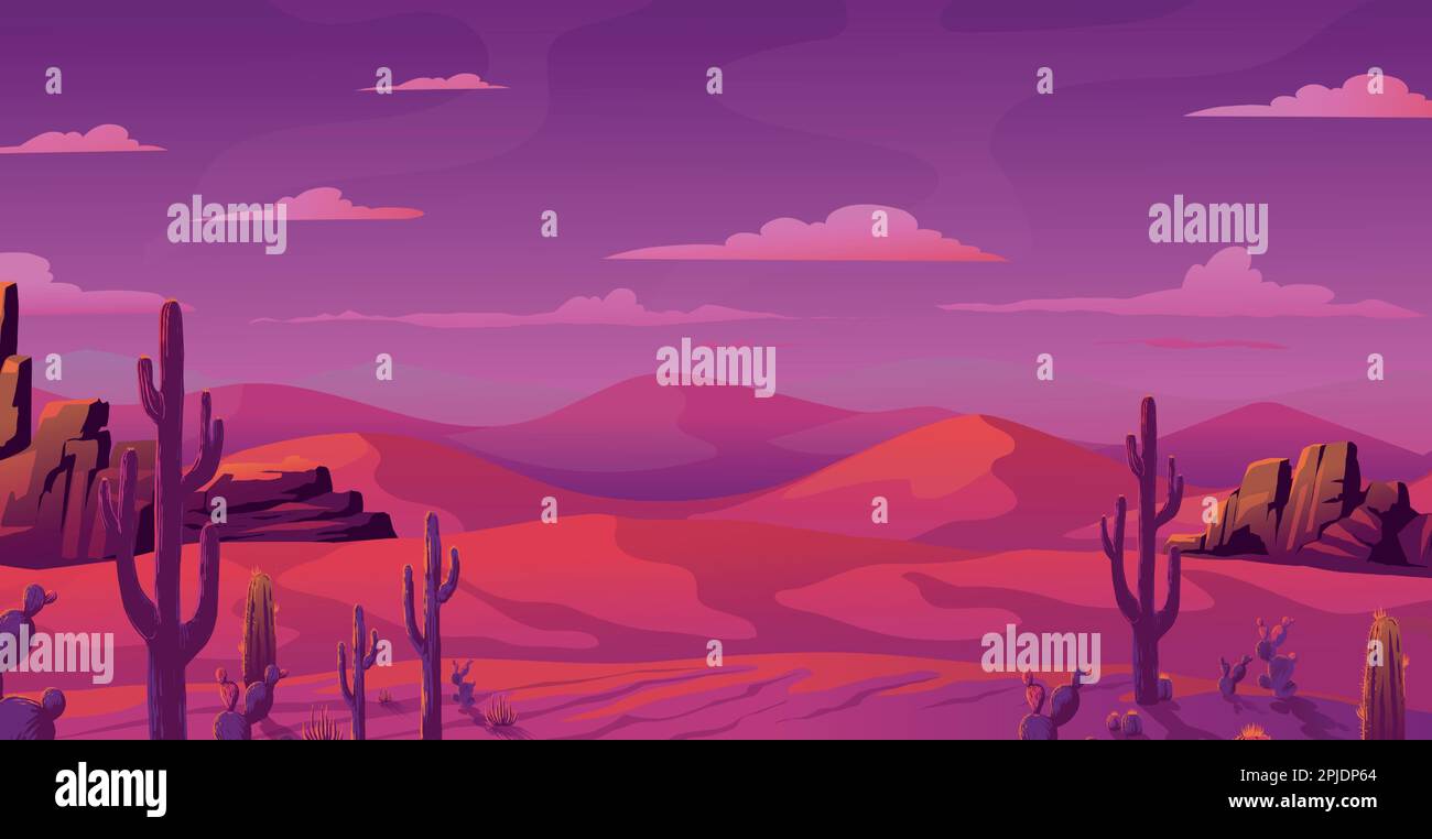 Arizona desert landscape. Sunset dusk. Mountains scenery. Cactus in hot ...