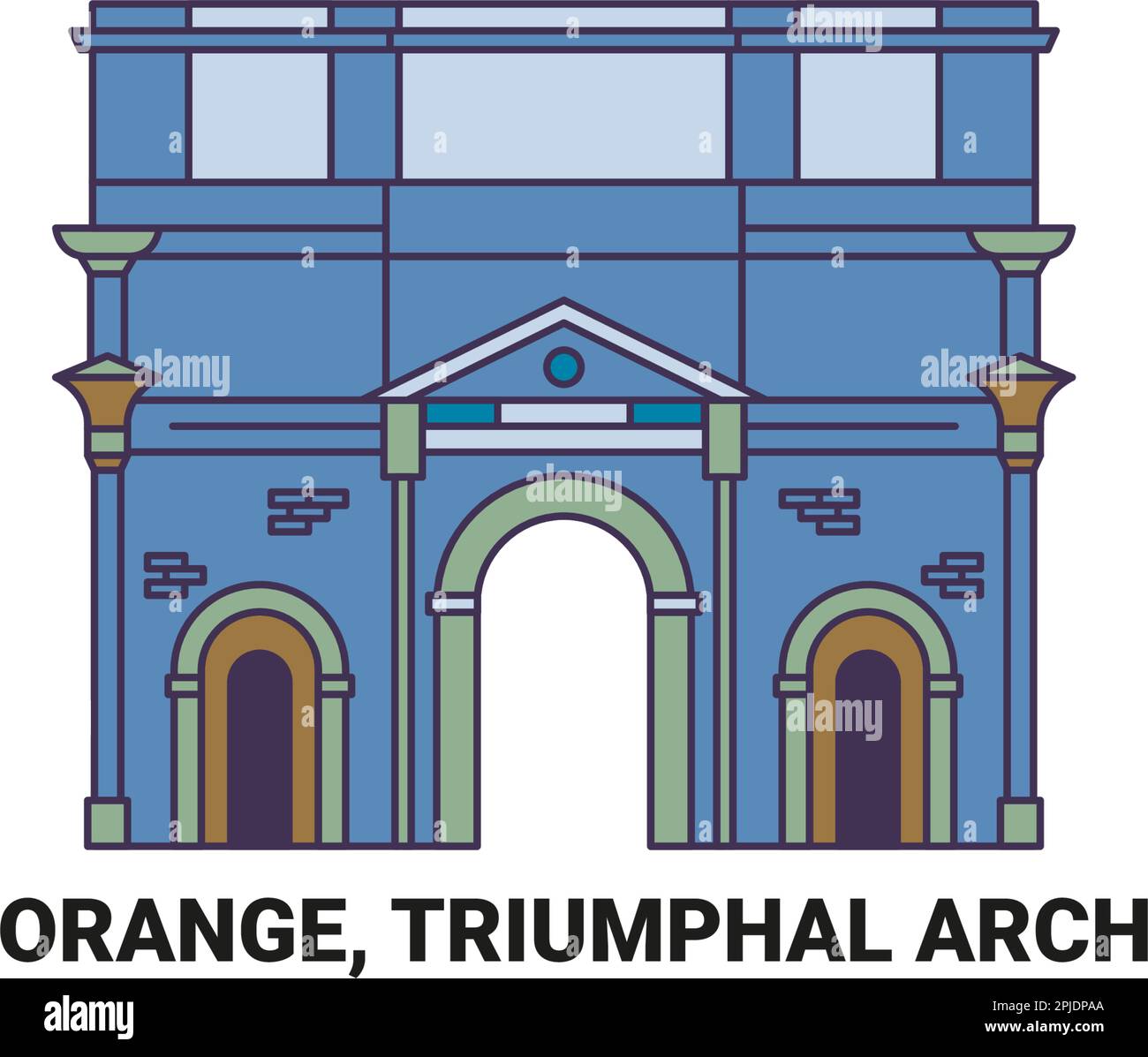 France, Orange, Triumphal Arch, travel landmark vector illustration ...