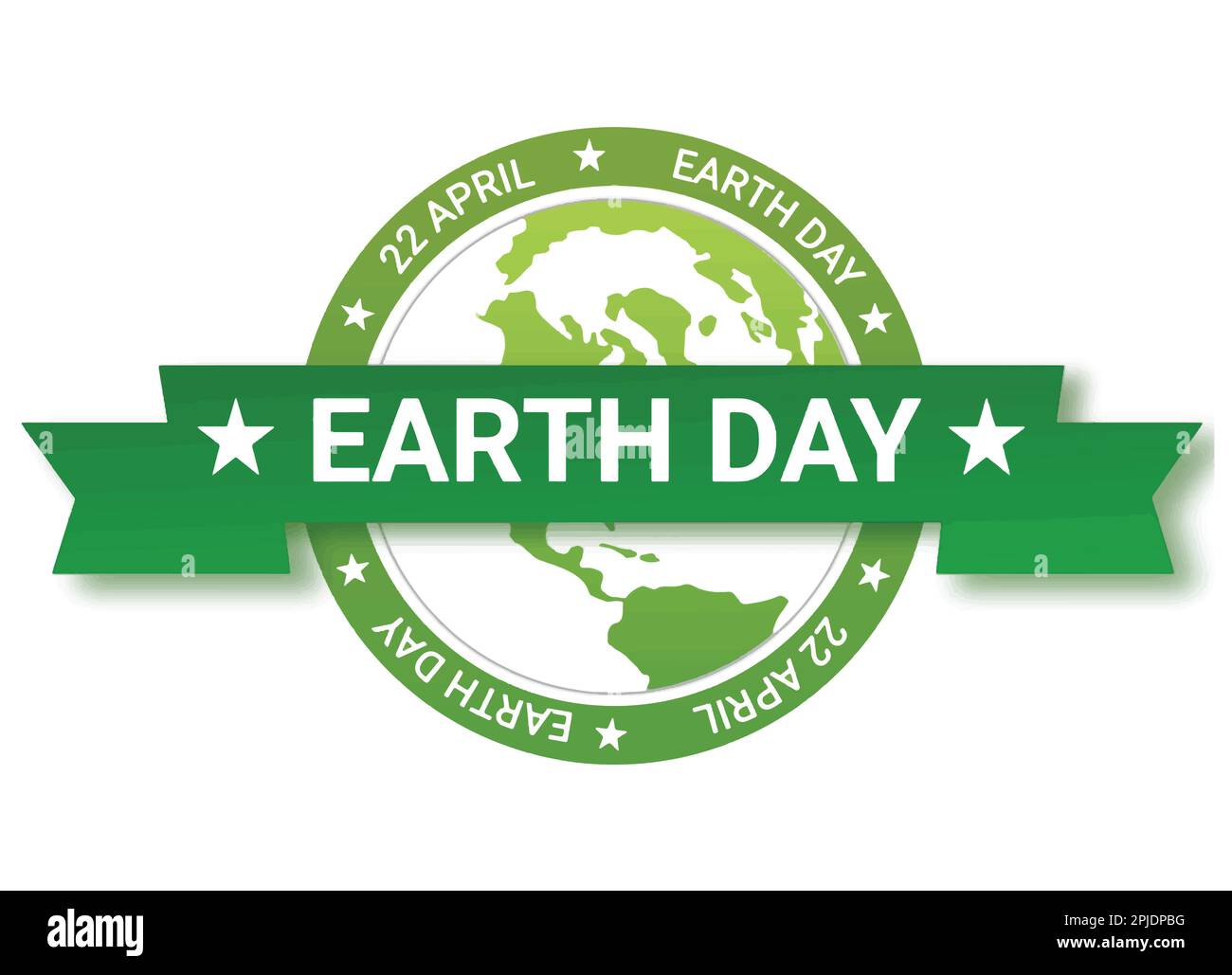 Earth Day - green ribbon with the image of the planet Earth on a white ...