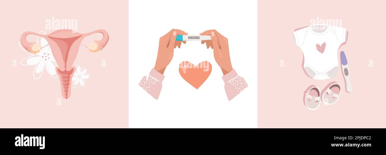 Modern Pregnancy banner, woman holding a positive pregnancy test, baby ...