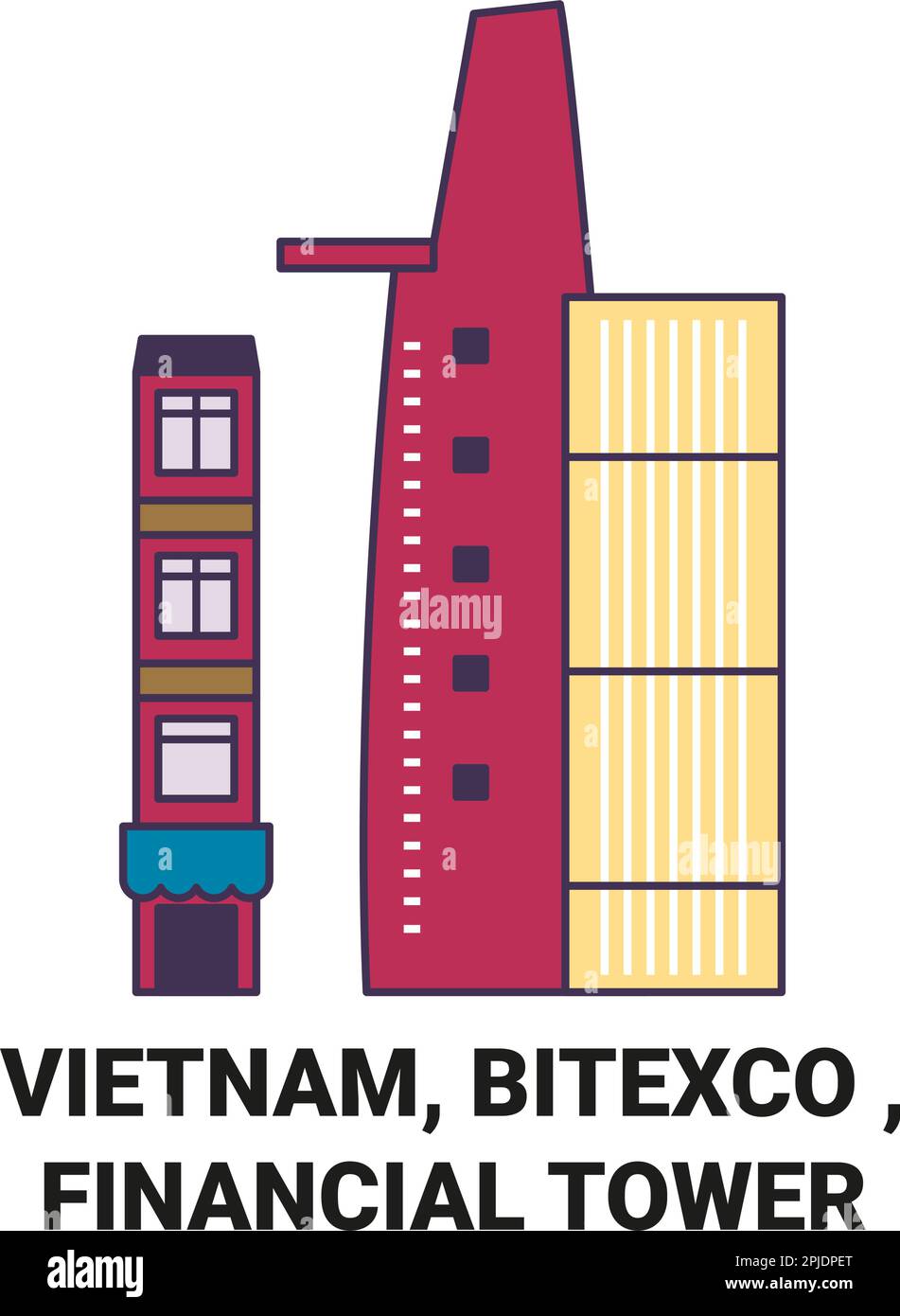 Vietnam, Bitexco , Financial Tower travel landmark vector illustration ...