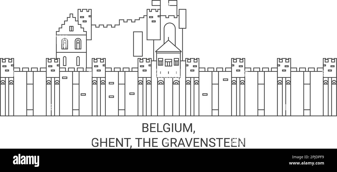 Belgium, Ghent, The Gravensteen travel landmark vector illustration ...