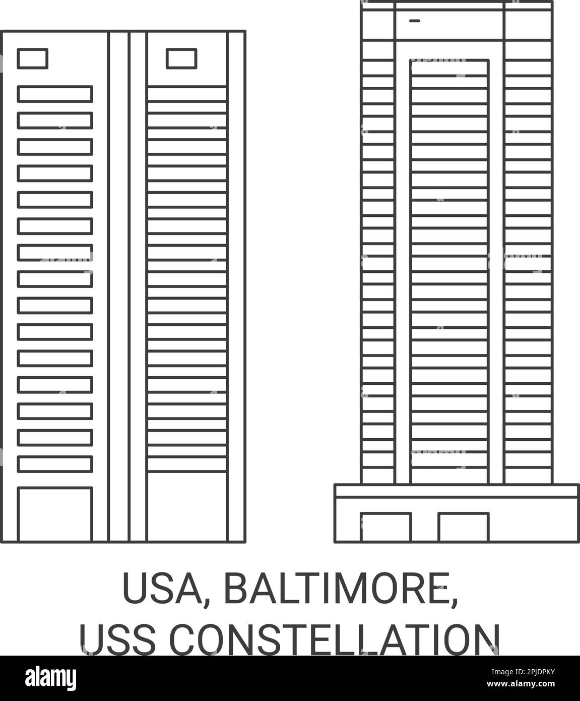 Usa, Baltimore, Uss Constellation travel landmark vector illustration ...