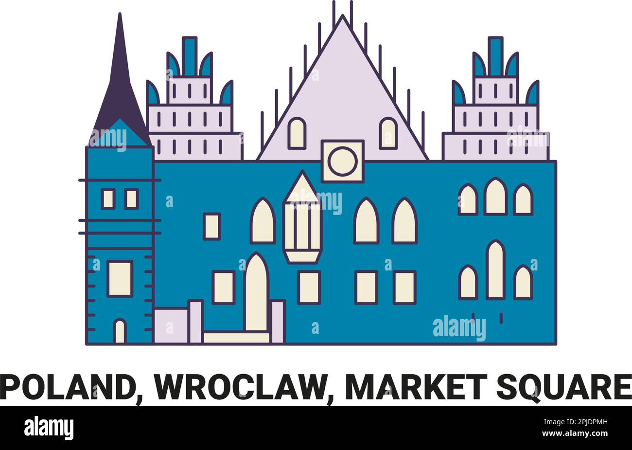Poland, Wroclaw, Market Square, travel landmark vector illustration ...