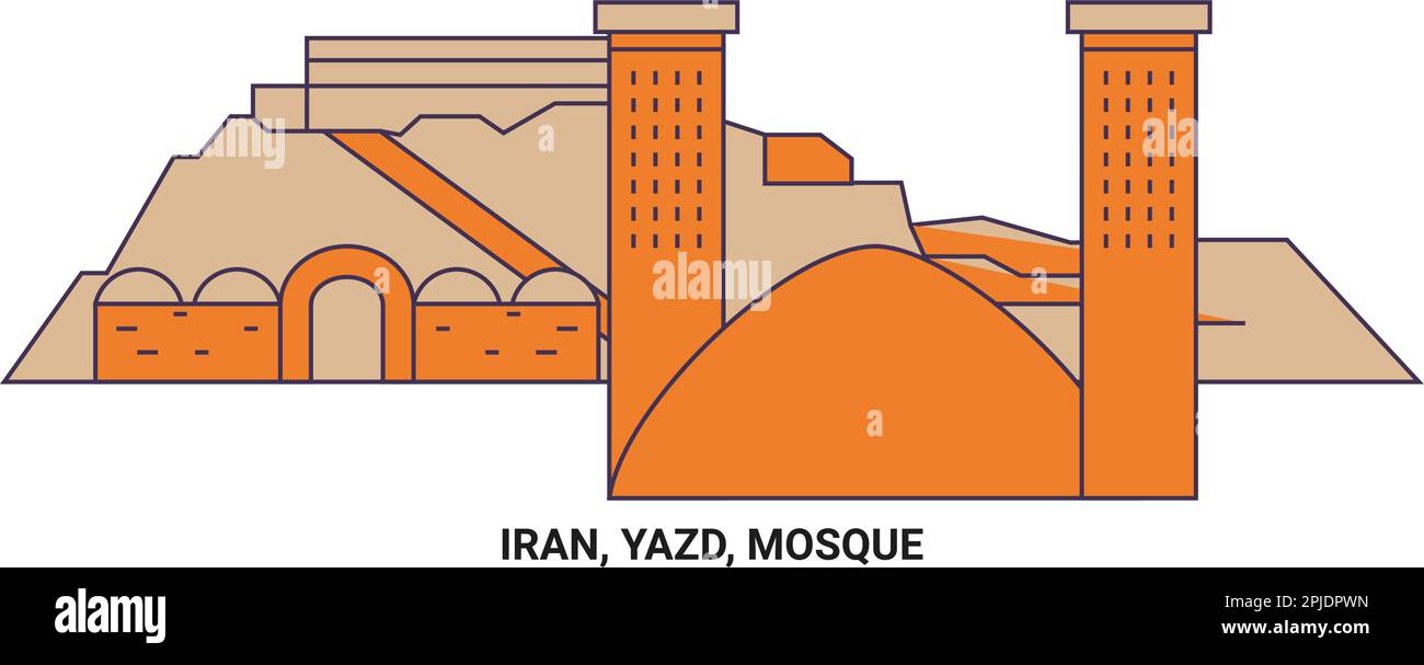Iran, Yazd, J, Meh Mosque travel landmark vector illustration Stock ...