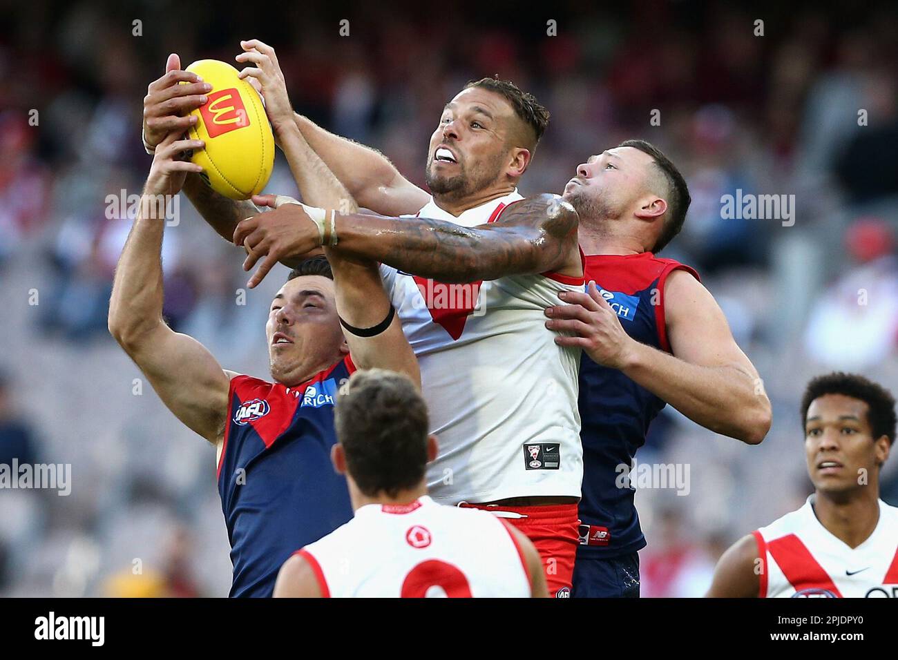 23 Lance Franklin of the Swans attempts a mark during the AFL Round 3 ...