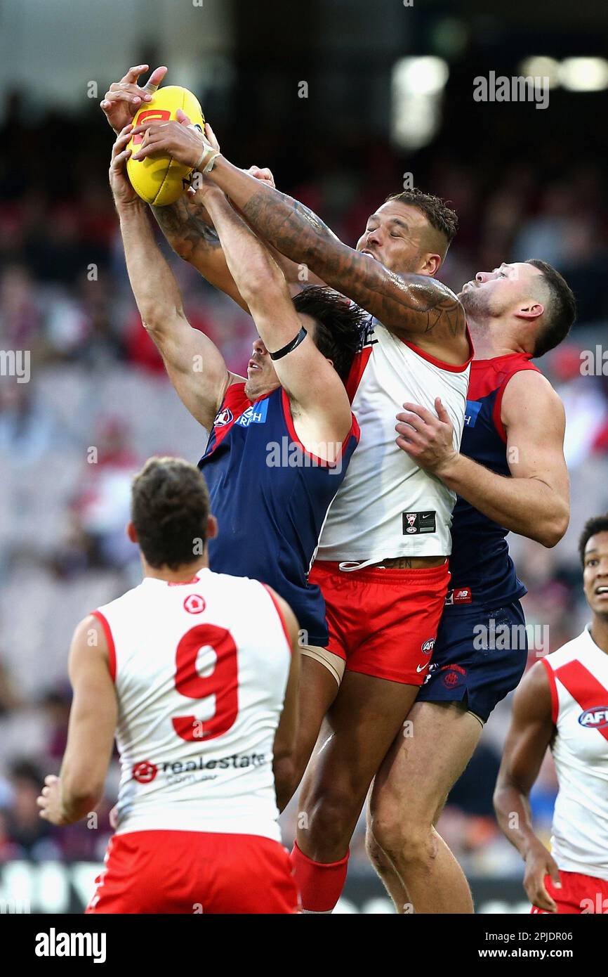 23 Lance Franklin of the Swans attempts a mark during the AFL Round 3 ...