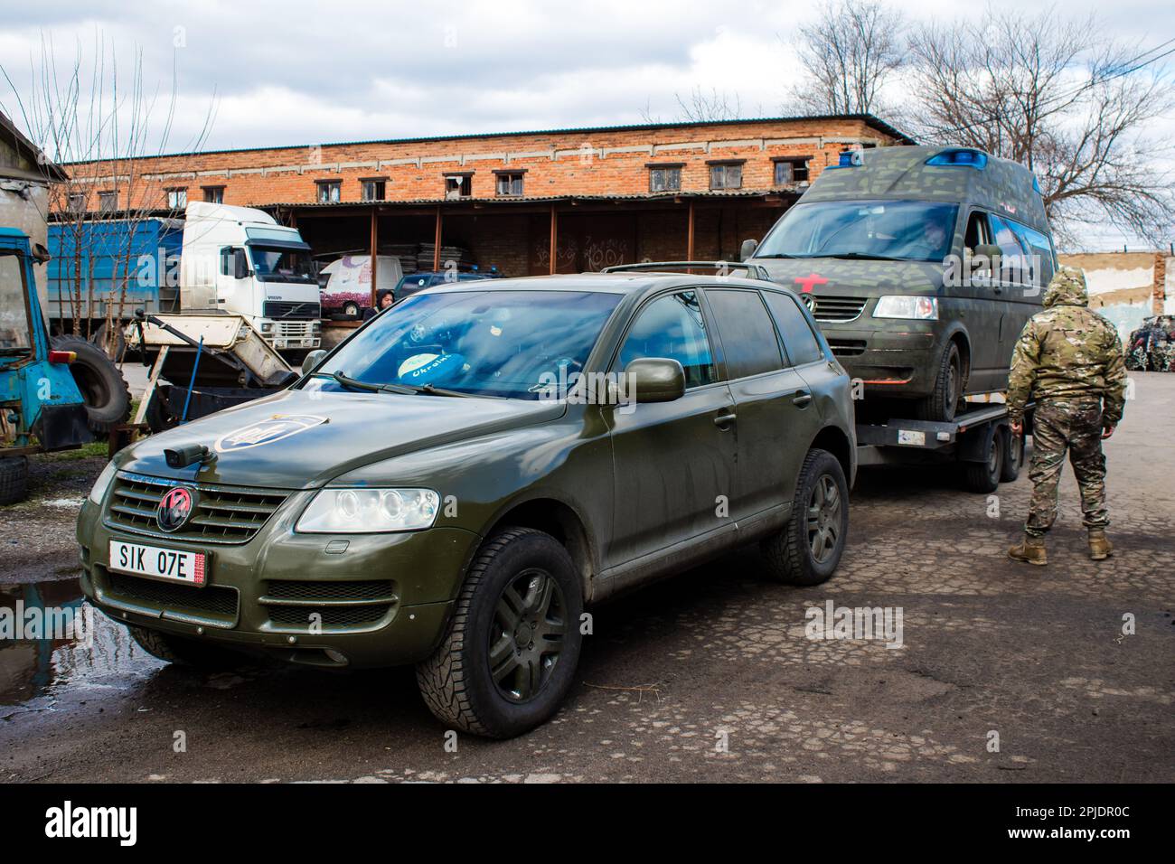 Military vehicle leaving for the Donbas front line. Recognizable thanks ...