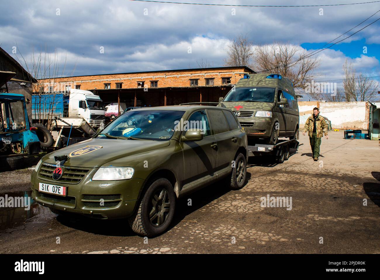 Military vehicle leaving for the Donbas front line. Recognizable thanks ...