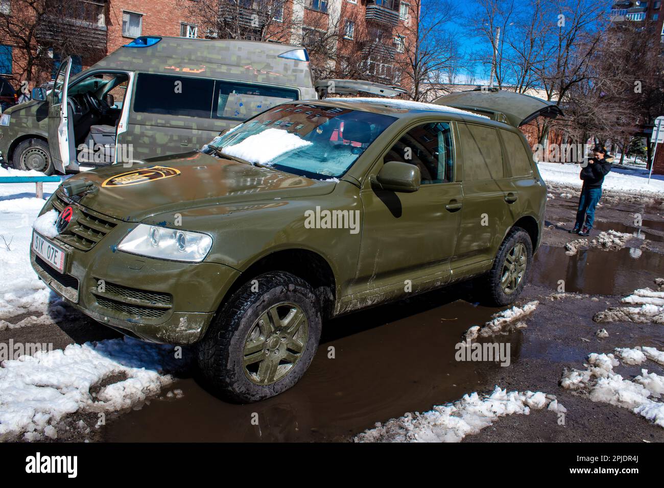 Military vehicle leaving for the Donbas front line. Recognizable thanks ...