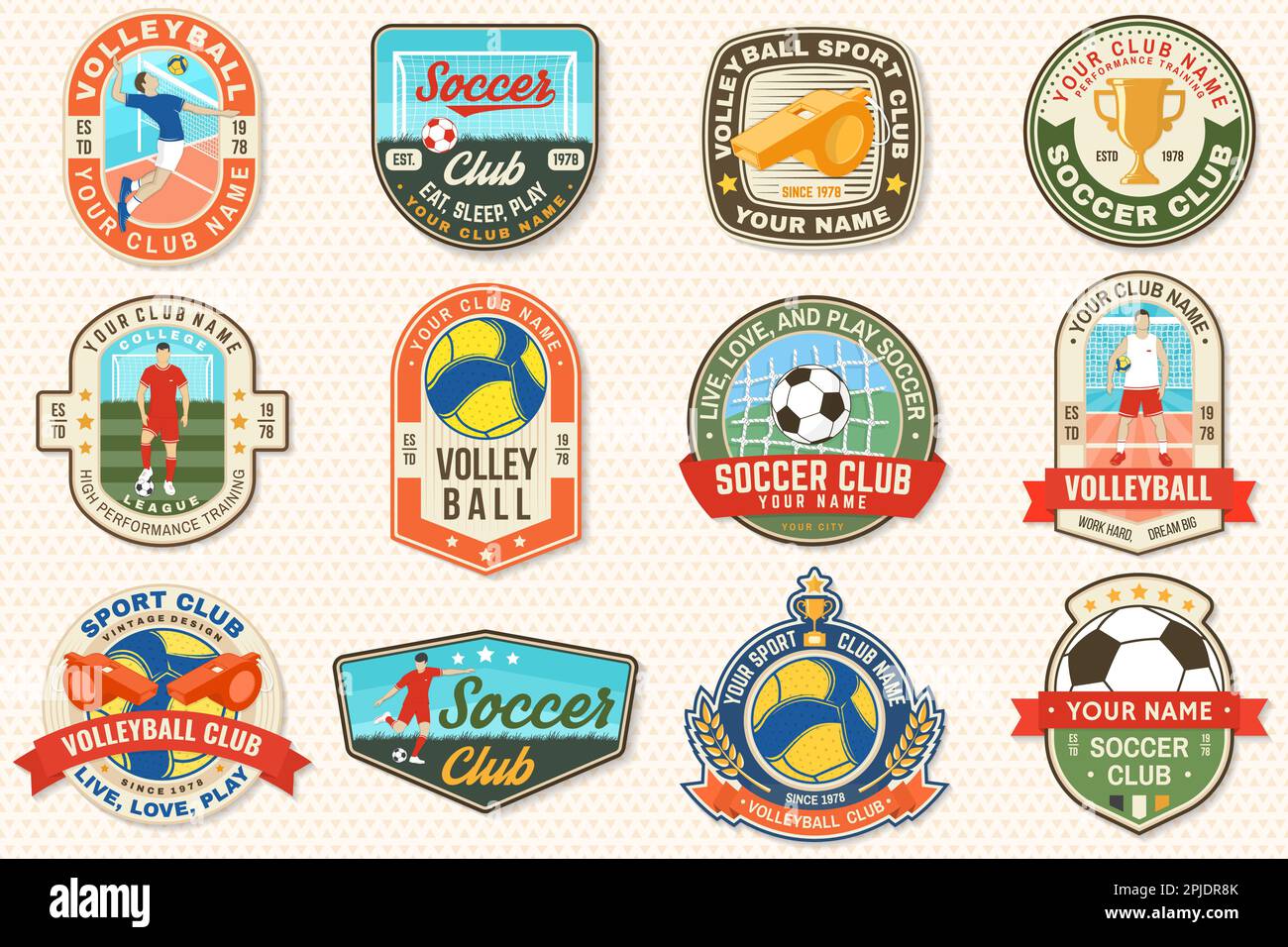 Set of Volleyball club and soccer club emblem, patch, sticker. Vector ...
