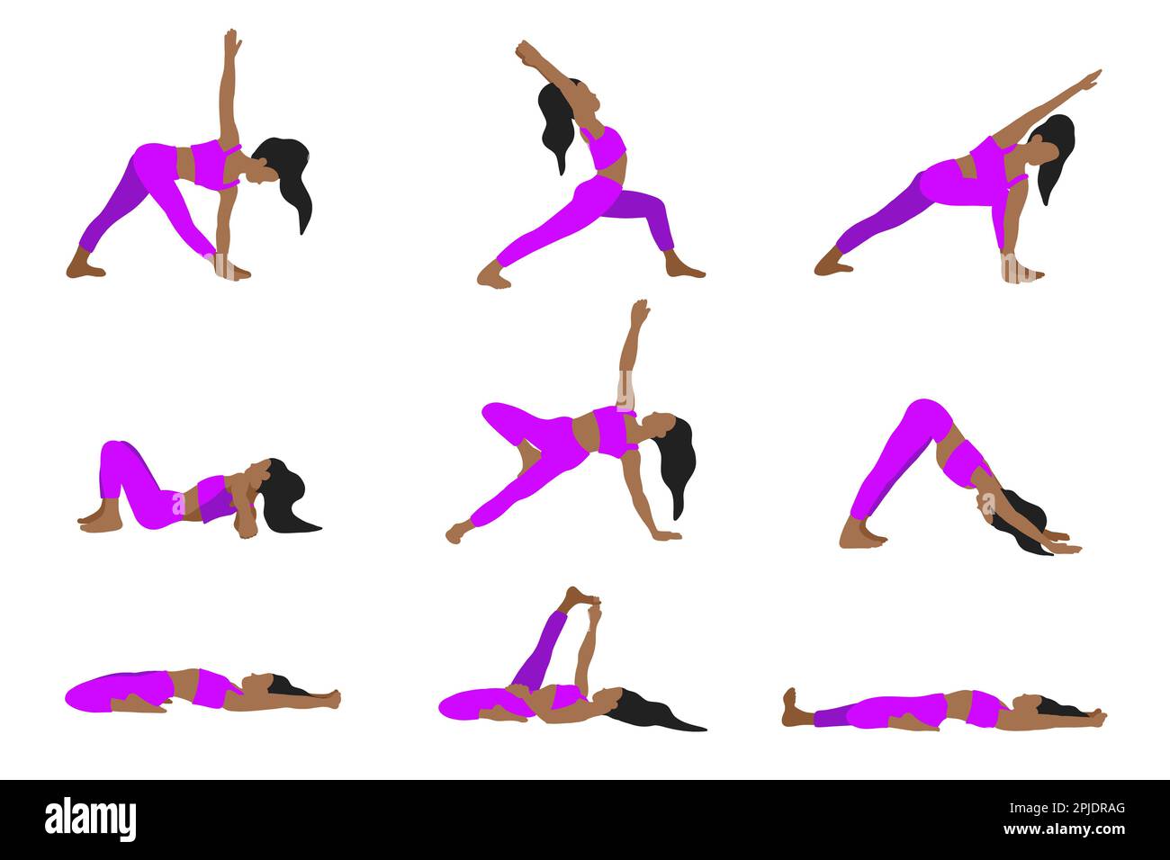 Flexibility yoga poses collection. African American longhair female ...