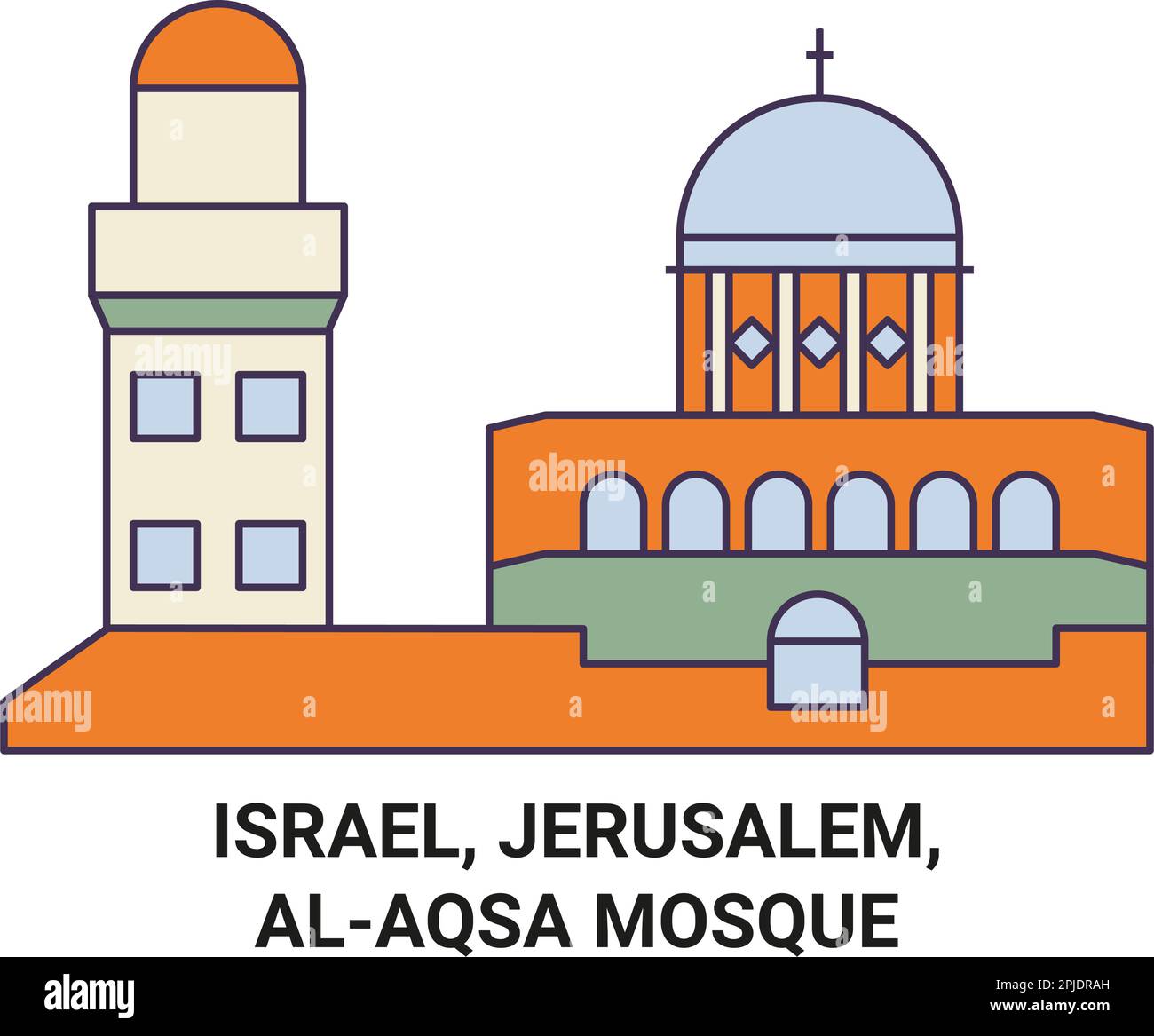 Israel, Jerusalem, Alaqsa Mosque travel landmark vector illustration ...
