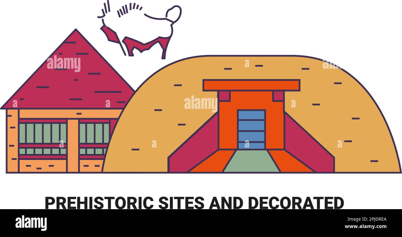 France, Prehistoric Sites And Decorated travel landmark vector ...