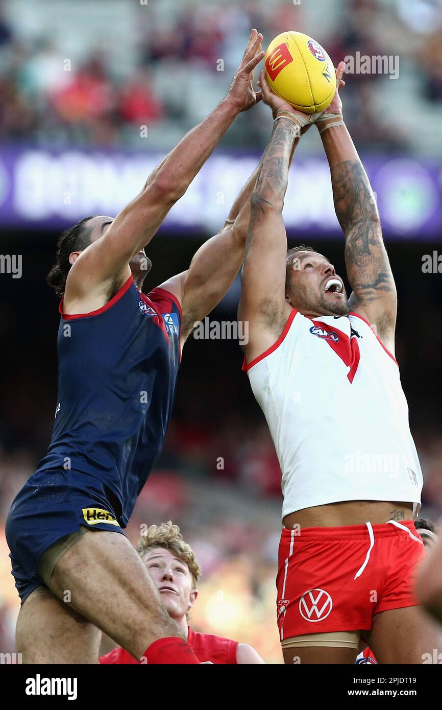 Lance Franklin of the Swans takes a mark during the AFL Round 3 match ...