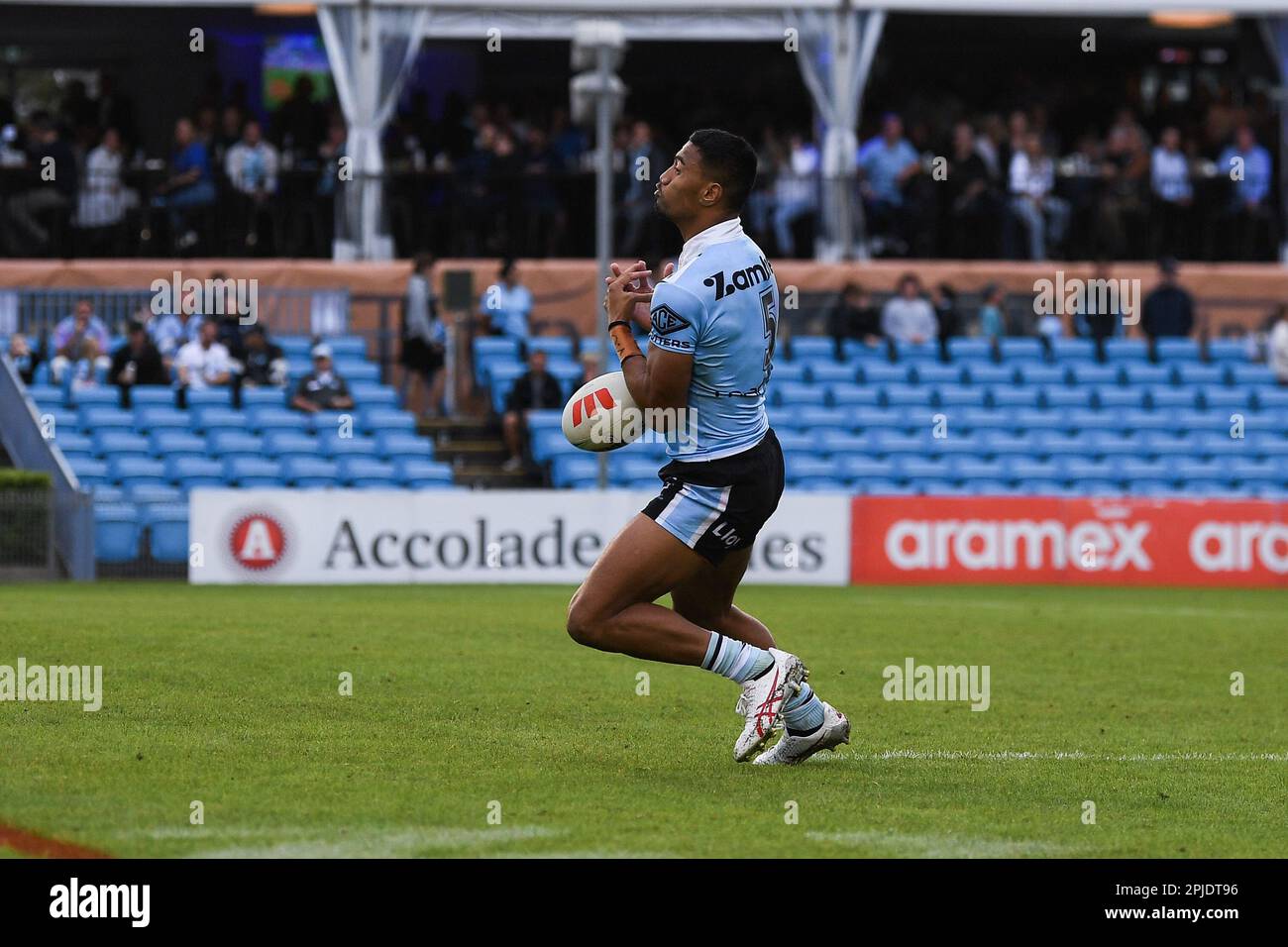 Ronaldo Mulitalo of the Cronulla Sharks drops a high ball during the ...