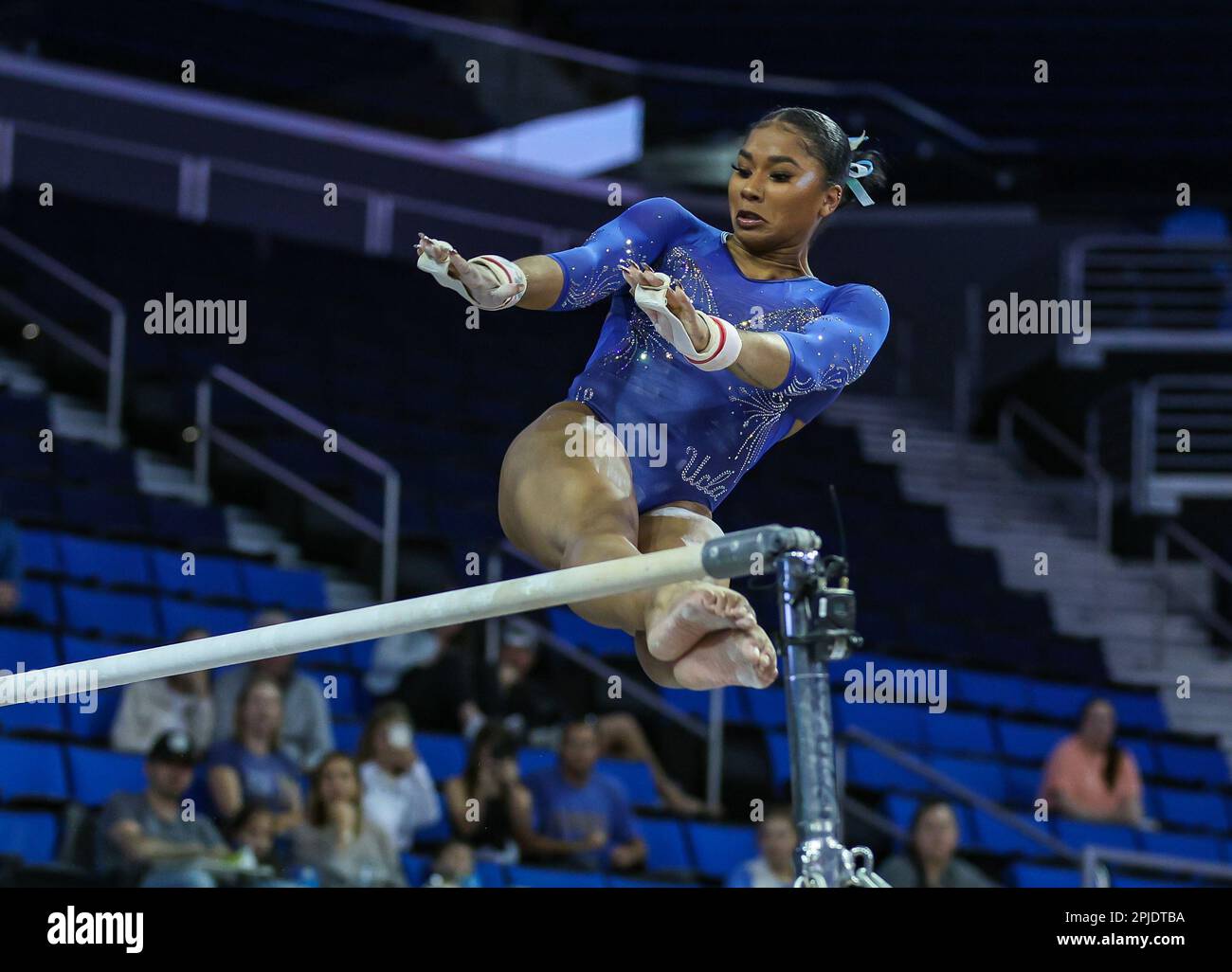 Los Angeles, OK, USA. 1st Apr, 2023. UCLA's Jordan Chiles performs a ...