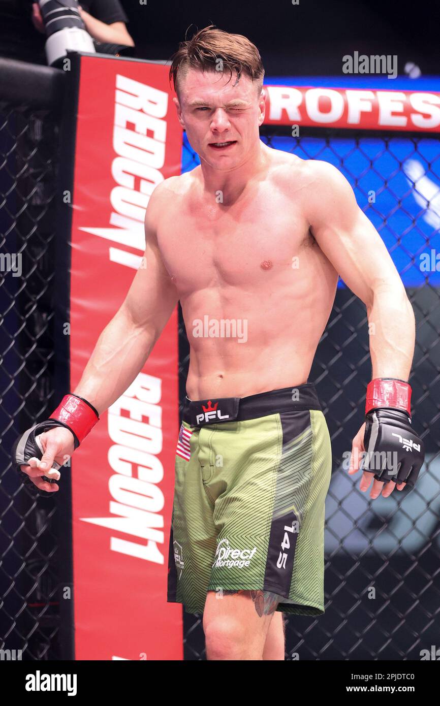 Las Vegas, NV, USA. 1st Apr, 2023. Featherweight Chris Wade reacts ...
