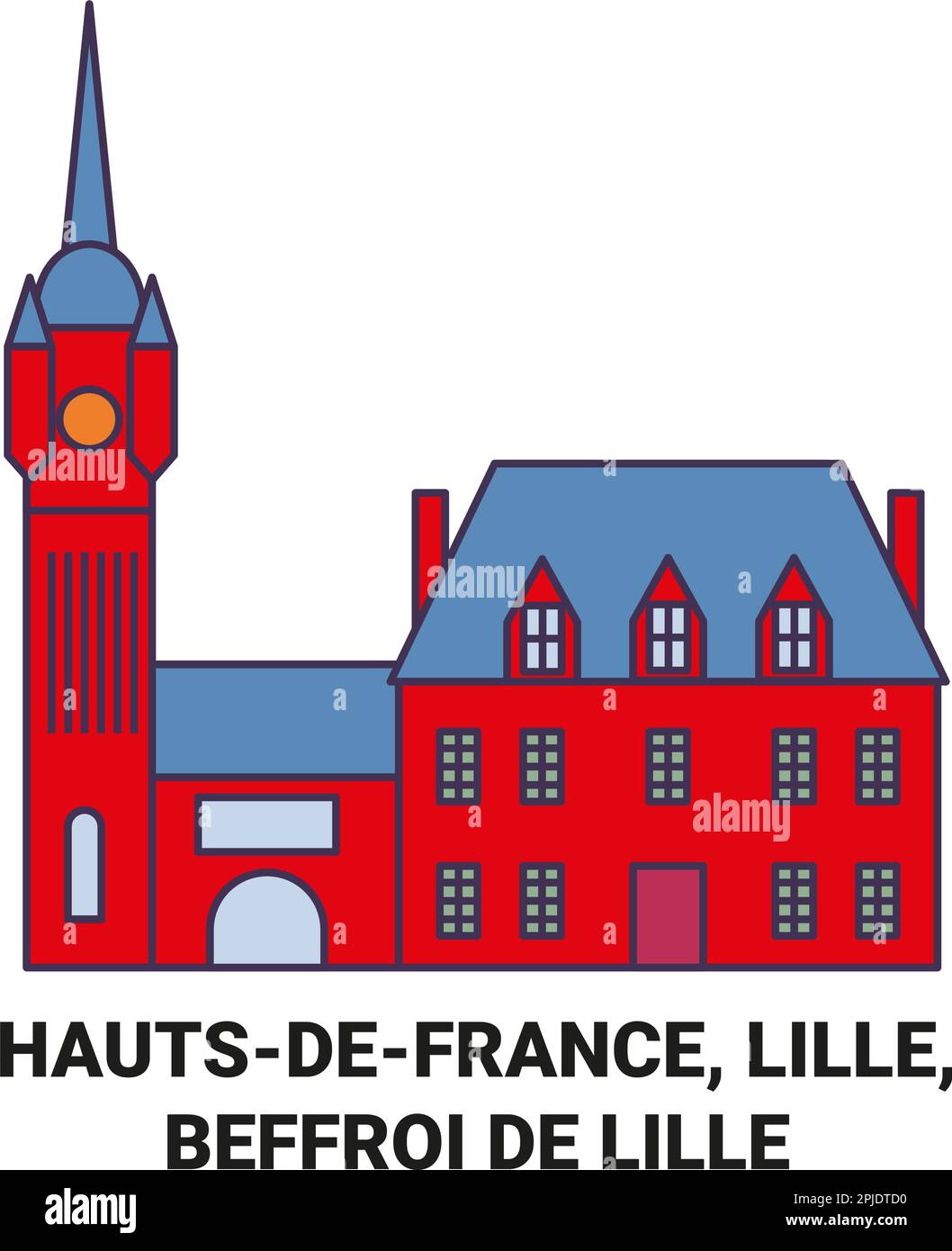 France, Beffroi De Lille travel landmark vector illustration Stock ...